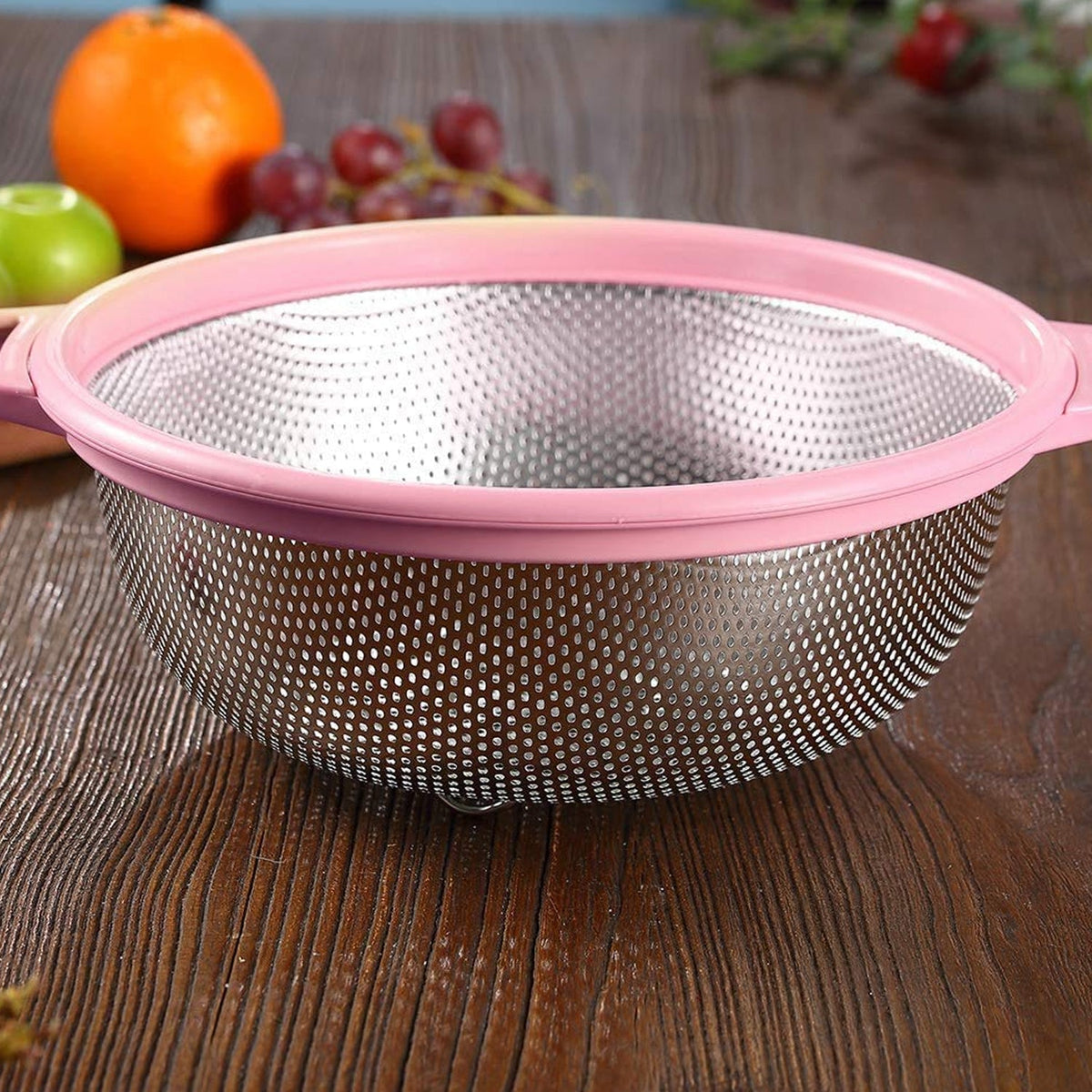 7145 Stainless Steel Colander with Handle Large Metal Green Strainer Amd Deodap