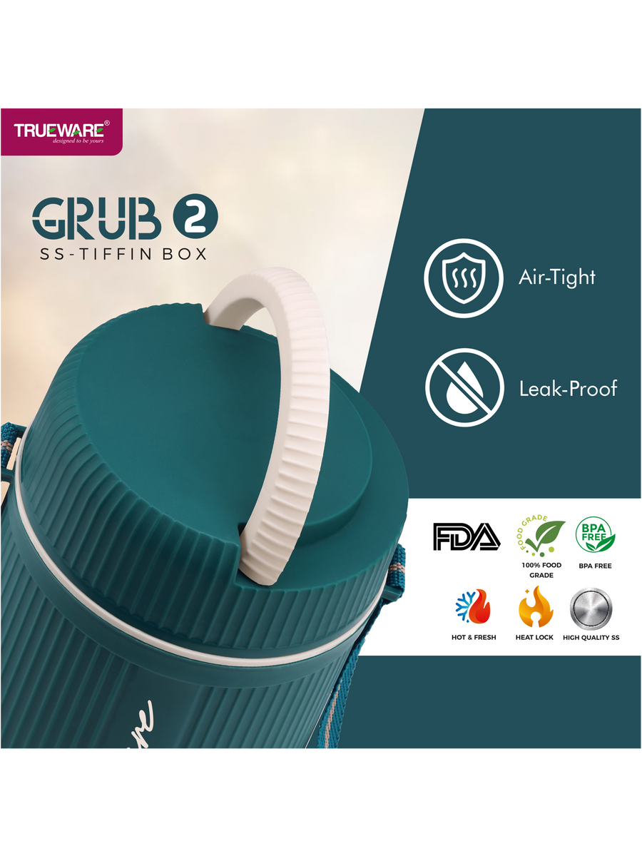 AM2411 Trueware Grub 2 Insulated Hot Lunch Box With 2 SS Container 300 ...