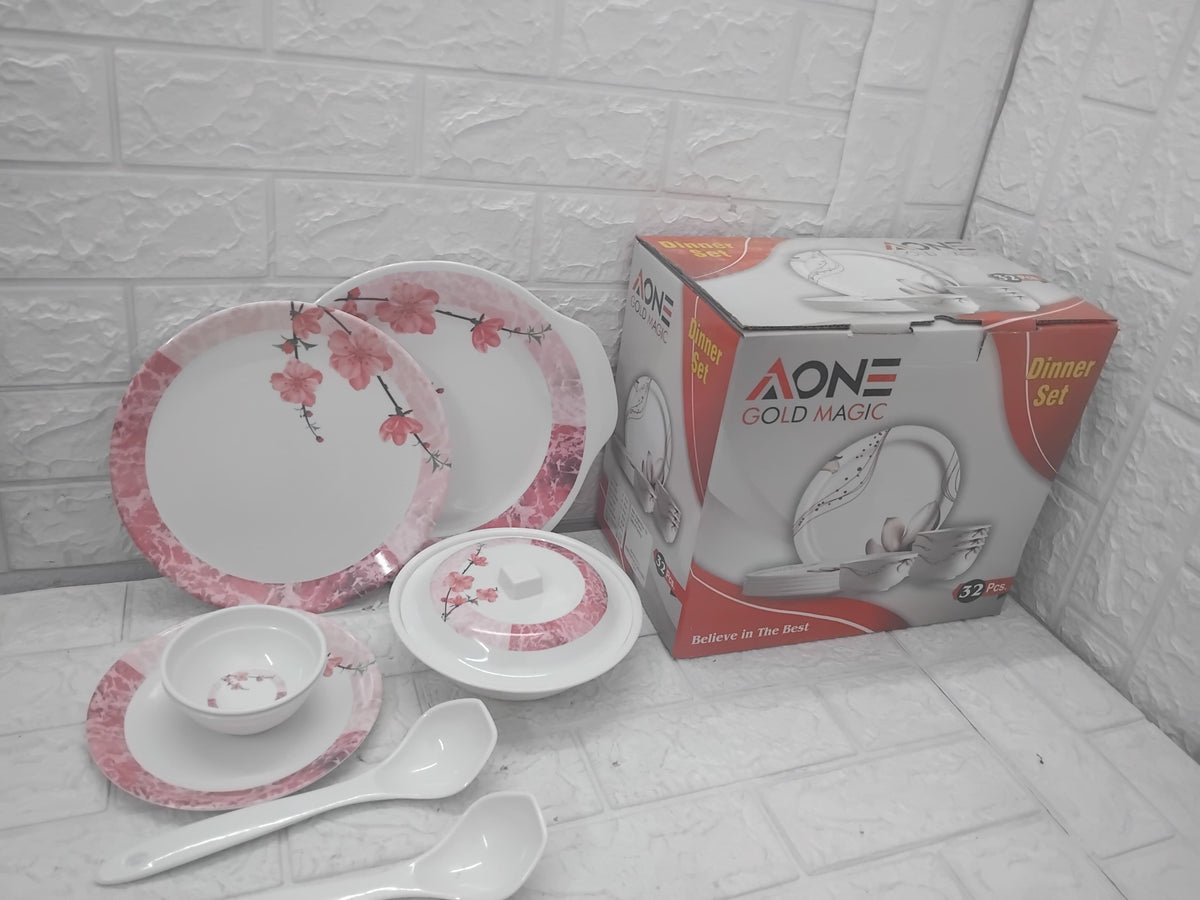 AM3774 Aone Gold Magic dinner set Light Weight Dinner Set of 32 Pcs ...