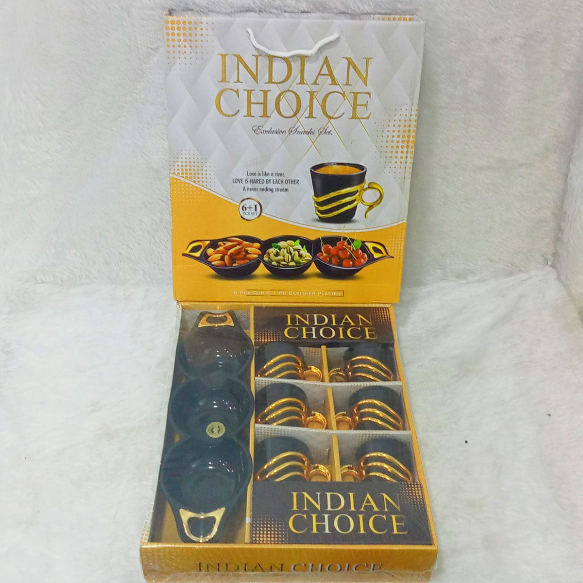 Di0342 Indian Choice 7-Piece Black & Gold Tea & Snack Set – Amd-Deodap