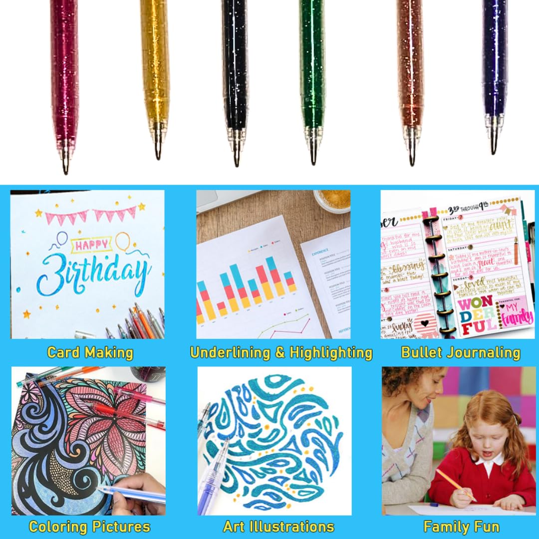 AM0878 Metallic Glitter Gel Pens 1.0mm Colored Pen 12 Colors – Amd-Deodap