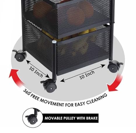 3681 Metal 3 Layer Kitchen Rotating Trolley Portable Storage Rack Squa ...