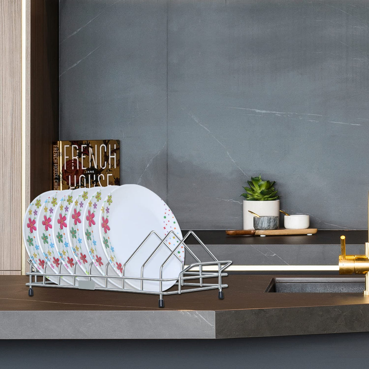 AM3524 SS Plate Stand With Handle NO.10 Kitchen Rack Organizer For Hom ...