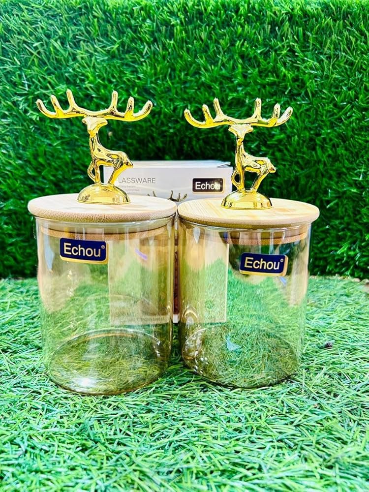 AM3753 Shine Max Glass Jar with Airtight Bamboo Deer Lid 830ml 1 Pcs ...