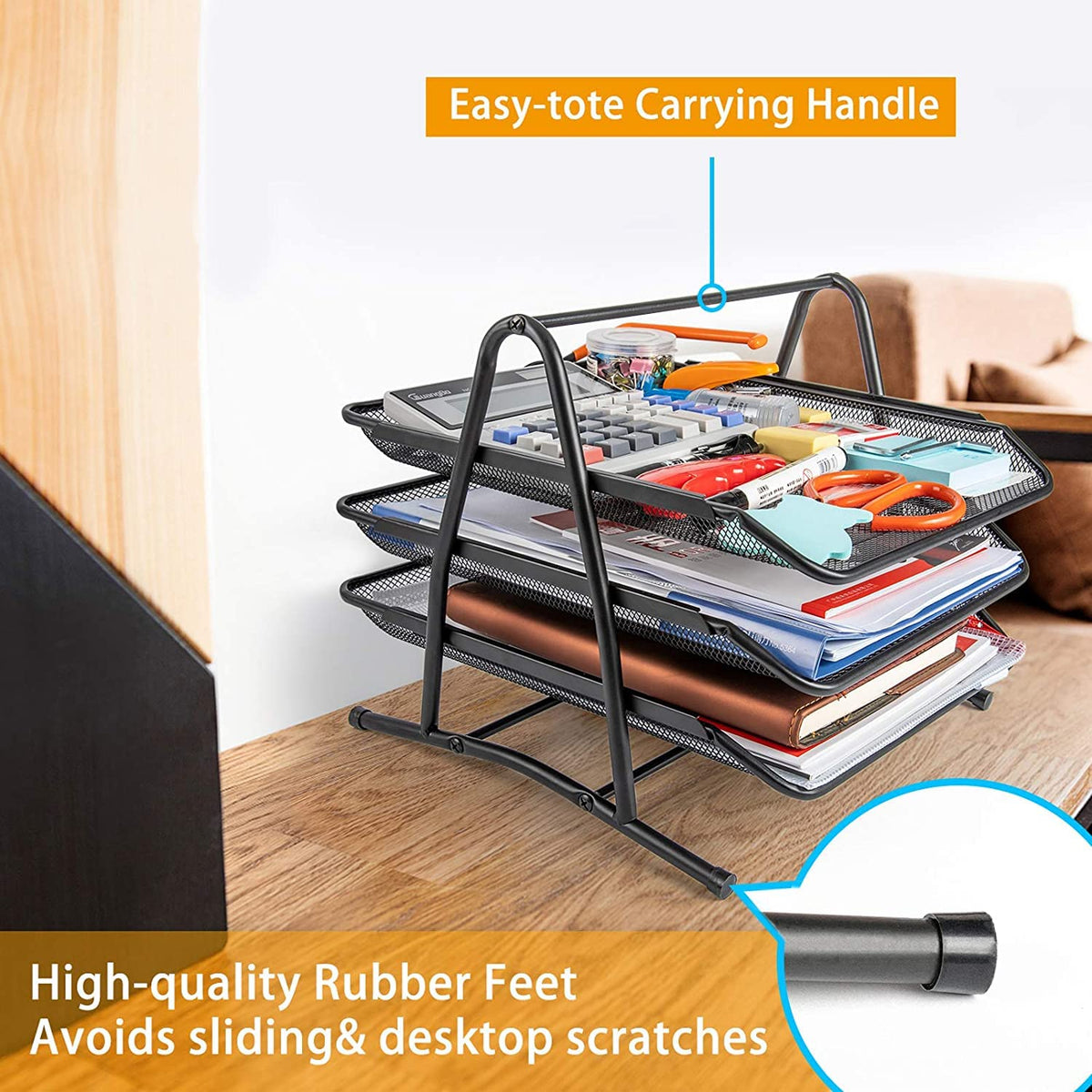 3372 Metal Mesh 3 Tier Paper Tray Organizer for Desk Stackable File Ra ...