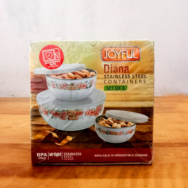 AM3895 Joyful Diana Stainless Steel Containers (Set Of 3) – Amd-Deodap