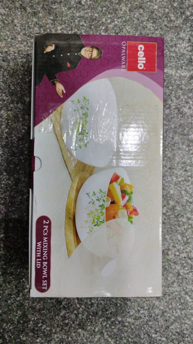 AM0639 CELLO Opalware Mixing Bowl Set with Premium Lid, Green Orchard ...