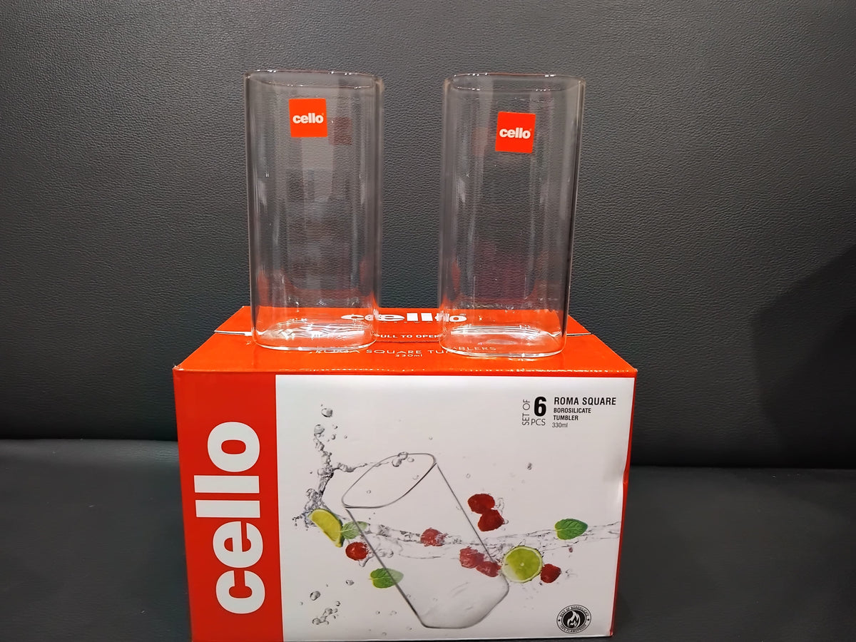 AM2698 CELLO Roma Square Tumbler glass 330ml Set of 6pcs – Amd-Deodap