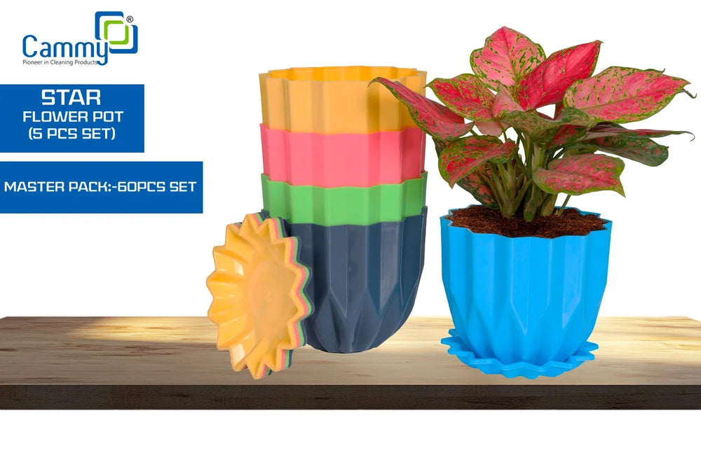 AM3632 Cammy Plastic Star Flower Pots with Tray Multicolor 1 Pcs – Amd ...
