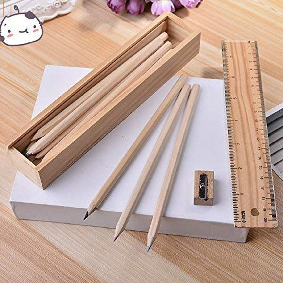 4726 Colorful Wooden Pencil Set with Pencil box, Ruler, Sharpener For ...