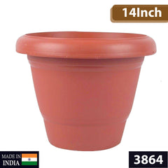 3864 Garden Heavy Plastic Planter Pot Gamla 14Inch Brown Pack of 1 Amd Deodap