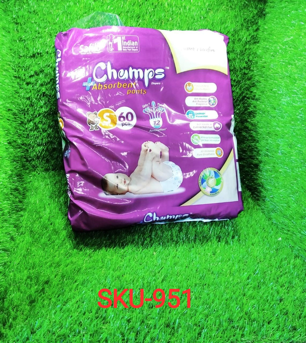 Premium Champs High Absorbent Pant Style Diaper Small Size, 60 Pieces ...