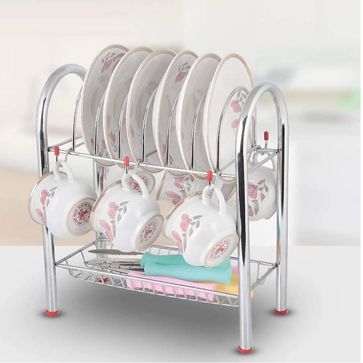 Stainless Steel 2 Layer Plate & Bowl Stand Kitchen Utensil Rack/Cutlery ...
